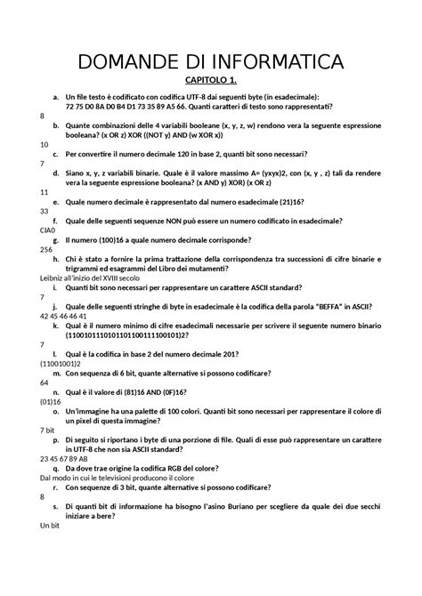Domande Esame Informatica Esercizi Di Computer Science Docsity