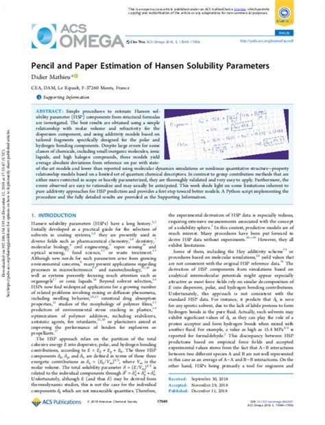 Pdf Pencil And Paper Estimation Of Hansen Solubility Parameters