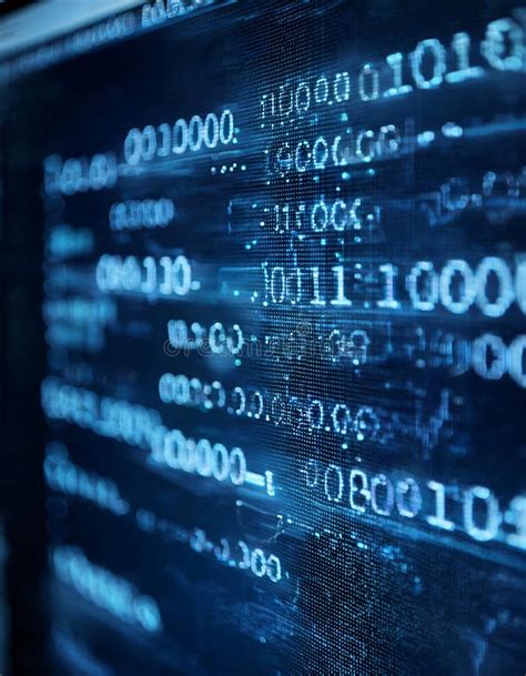 a close up of a computer screen displaying a stream of binary code
