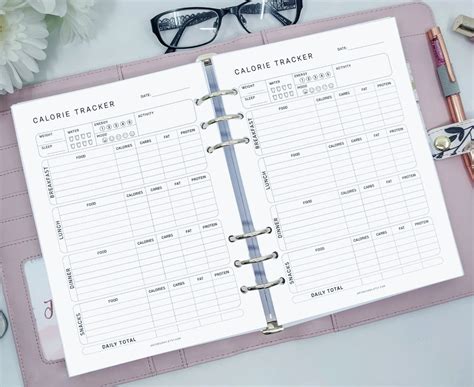 Daily Calorie Tracker Printable Calories Journal A4 A5 Letter Half