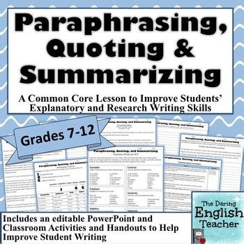 Paraphrasing Quoting Summarizing Informative Writing Skills PRINT DIGITAL Common Core