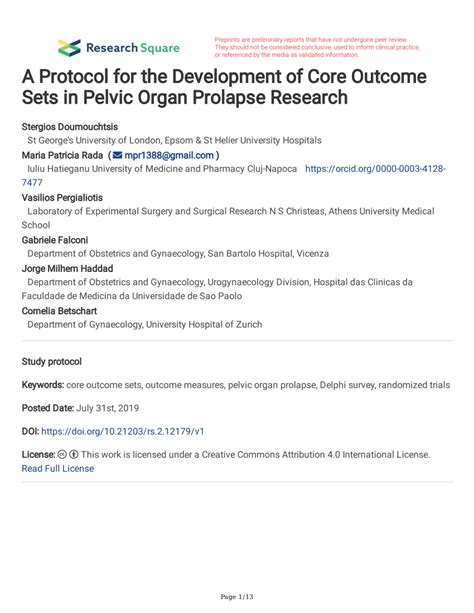 Pdf A Protocol For The Development Of Core Outcome Sets In Pelvic