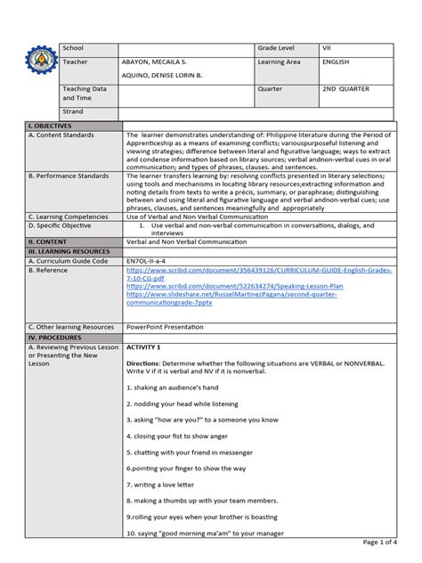 ddl template download free pdf nonverbal communication communication