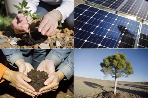 Premium Photo Hands Planting Trees And Using Solar Panels For