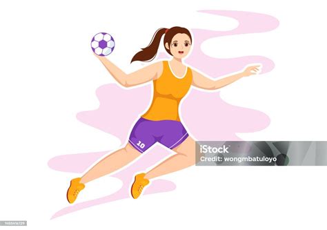 선수가 손으로 공을 터치하고 스포츠 대회에서 골을 넣는 핸드볼 그림 플랫 만화 손 그리기 템플릿 Championship에 대한 스톡 벡터 아트 및 기타 이미지 Istock