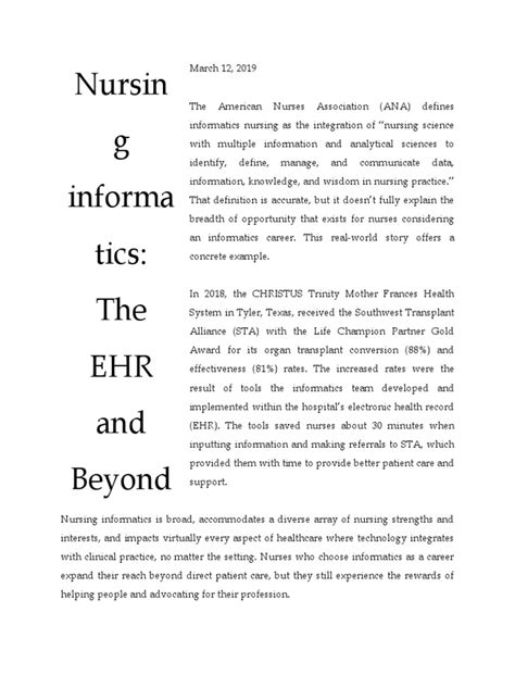 Nursing Informatics The Ehr And Beyond Pdf Health Informatics Electronic Health Record