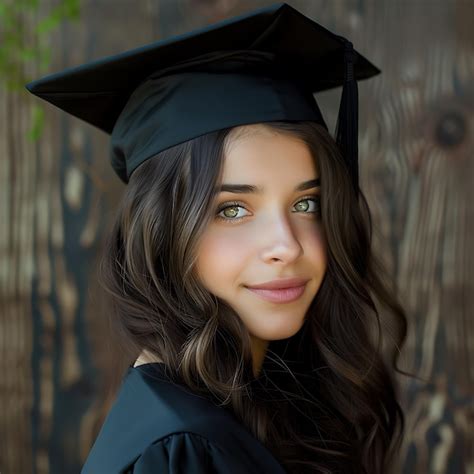A Girl With Long Brown Hair Wearing A Graduation Cap Premium Ai