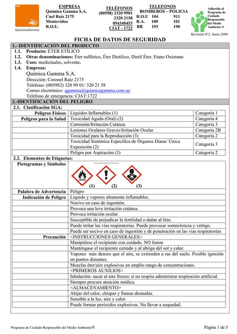 FICHA DE DATOS DE SEGURIDAD Éter Etílico