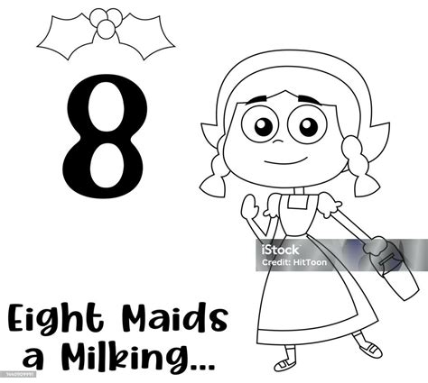 개요 크리스마스의 12일 8일째 여덟 명의 하녀 착유 12에 대한 스톡 벡터 아트 및 기타 이미지 12 12월 공휴일