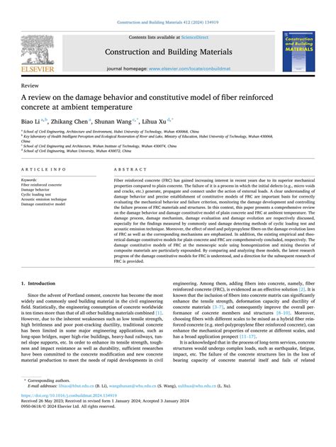 PDF A Review On The Damage Behavior And Constitutive Model Of Fiber Reinforced Concrete At