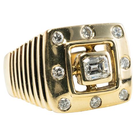 Mens Diamond Ring 50 Tdw 14k Gold Band Geometric For Sale At 1stdibs