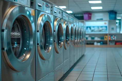 Laundry Room With An Array Of Washing Machines Neatly Arranged In Rows