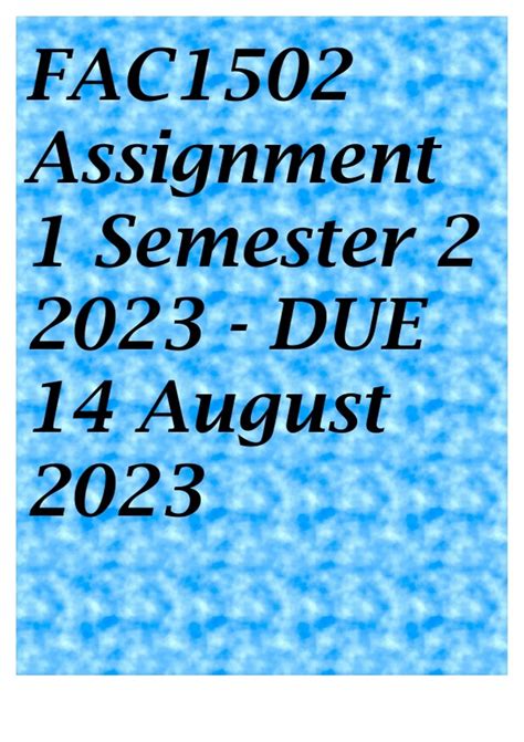 Fac1502 Assignment 1 Semester 2 2023 Due 14 August 2023 Financial