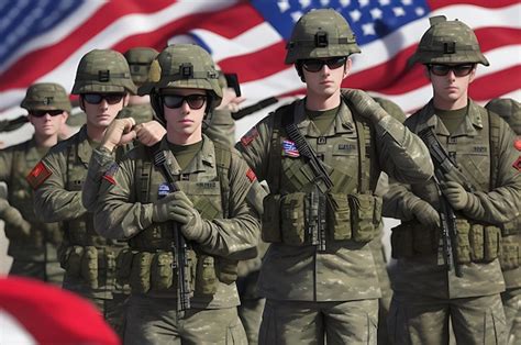 Grupo De Hombres Del Ejército Saludando La Bandera Estadounidense