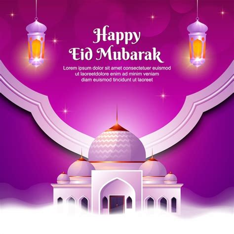 Premium Vector Happy Eid Mubarak Greeting Card With Purple And Pink