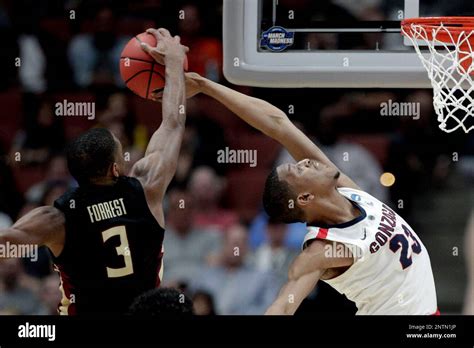 Florida State Guard Trent Forrest Left Blocks A Shot By Gonzaga Guard