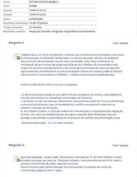 ESTUDOS DISCIPLINARES II EXAME UNIP