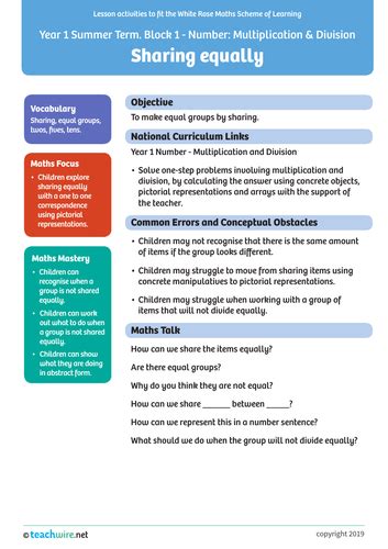 Y1 Summer Term Block 1 Number Multiplication And Division Sharing Equally Teaching Resources