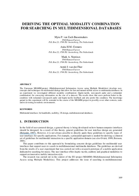 Pdf Deriving The Optimal Modality Combination For Searching In Multidimensional Databases