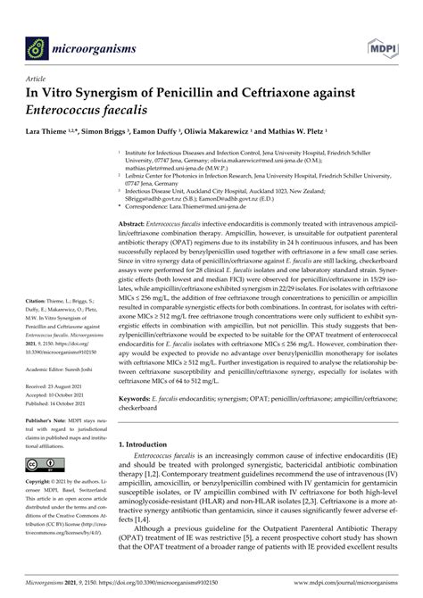 Pdf In Vitro Synergism Of Penicillin And Ceftriaxone Against