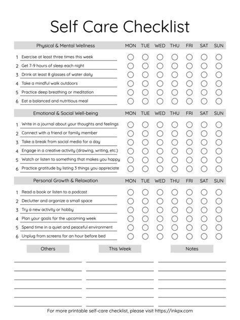 Free Printable Self Care Checklist In Pdf Png And  Formats · Inkpx