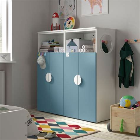 Platsa Smastad Beyaz Mavi 120x42x123 Cm çocuk Dolap Kombinasyonu