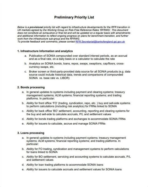 Printable Priority List Template