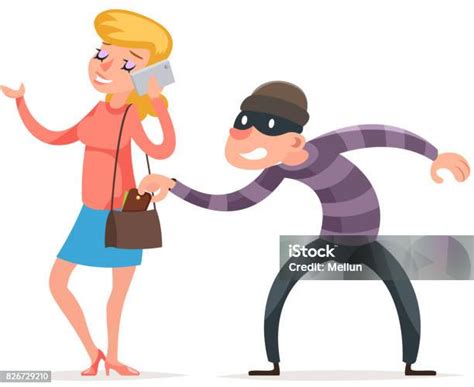 마스크에서 불운 한 여성 여자 캐릭터 지갑 훔치는 범죄 남성 도둑 격리 아이콘 만화 디자인 서식 파일 벡터 일러스트 레이 션