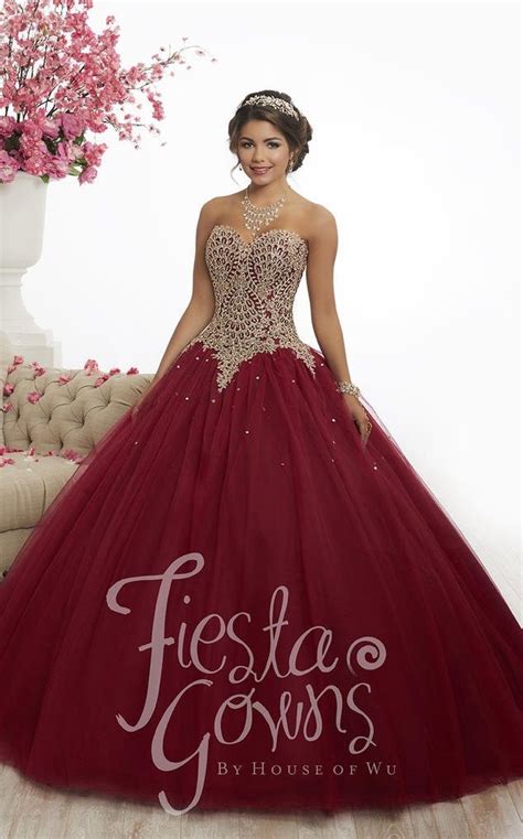 French Novelty Wu Fiesta 56341 Embroidered Lace Quince Ball Gown