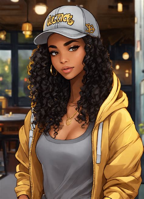 Lexica Light Skinned Woman Long Curly Wild Black And Gold Hair Casual Outfit With Gray Hoodie