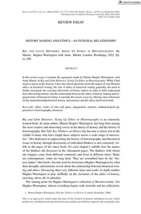 Pdf Review Essay History Making And Ethics An Integral Relationship Big And Little Histories