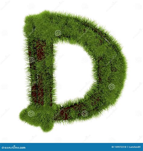 Grass Letter D Isolated On White Background Symbol Covered Green Grass