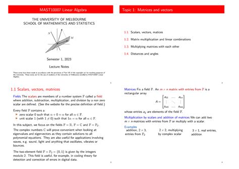 Linear Algebra Lecture Notes MAST Linear Algebra THE UNIVERSITY OF MELBOURNE SCHOOL OF
