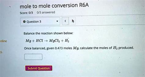 Solved Titlewithtopic Mole To Mole Conversion And Balancing Chemical