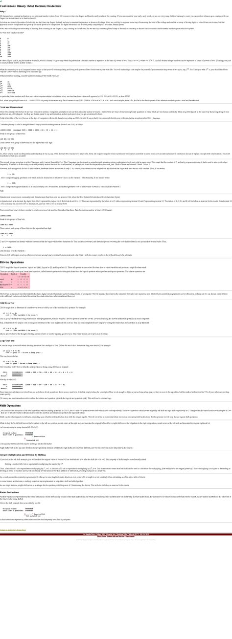 Cs130 Week2 Conversions Binary Octal Decimal Hexadecimal Los Angeles Pierce College