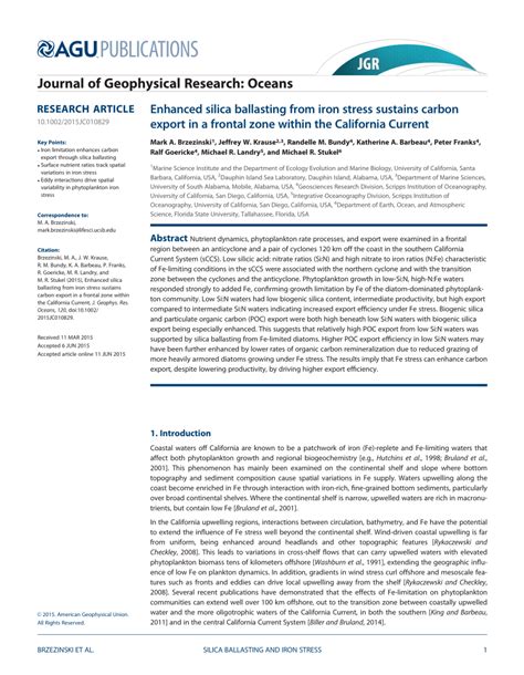 Pdf Enhanced Silica Ballasting From Iron Stress Sustains Carbon