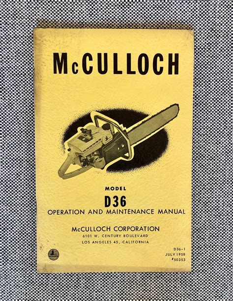 Mcculloch D36 Operation And Maintenance Manual Ebay