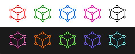 흑백 배경에 격리된 라인 Isometric 큐브 아이콘을 설정합니다 기하학적 큐브 솔리드 아이콘입니다 3d 정사각형 기호입니다