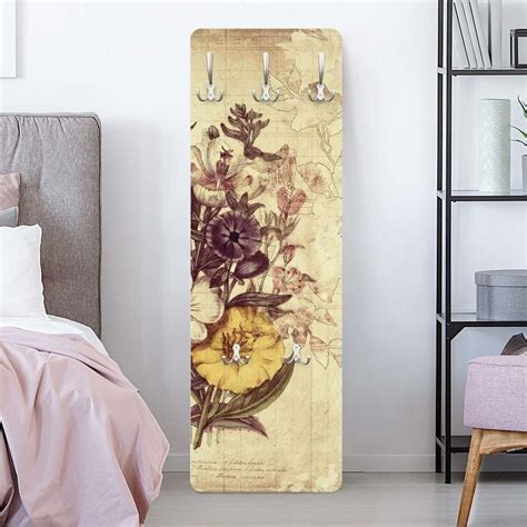 Bilderdepot24 Garderobenpaneel Gelb Blumen Floral Kunst Retro Vintage