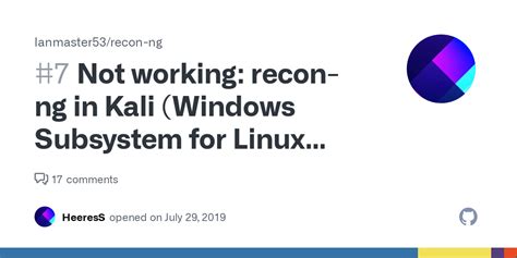 Not Working Recon Ng In Kali Windows Subsystem For Linux Wsl · Issue 7 · Lanmaster53 Recon