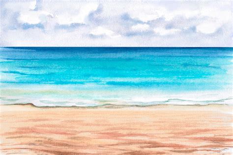 바다 풍경 관광 브로셔 디자인을위한 바다 해안의 수채화 그림 바다 식당 인테리어 포스터 옷에 인쇄 0명에 대한 스톡 벡터 아트 및 기타 이미지 Istock