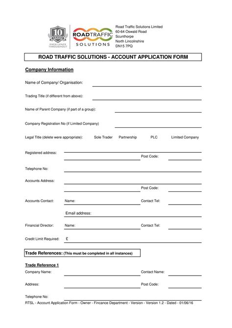 Road Traffic Solutions Account Application Form Version Page Created With