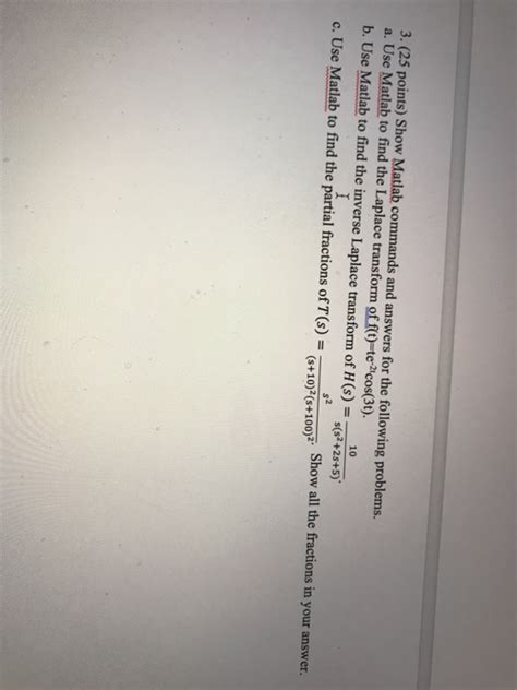 Solved 3 25 Points Show Matlab Commands And Answers For