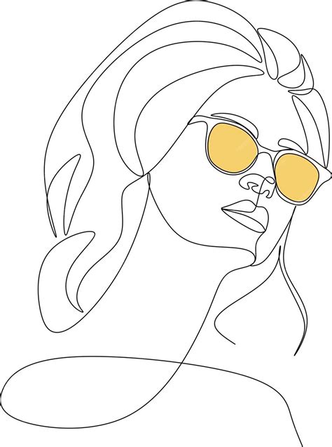 Premium Vector Portrait Of A Woman In Sunglasses Line Art