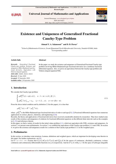 Pdf Existence And Uniqueness Of Generalised Fractional Cauchy Type Problem