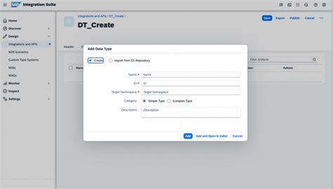 create datatype and message type artifact in cloud integration capability of sap integration