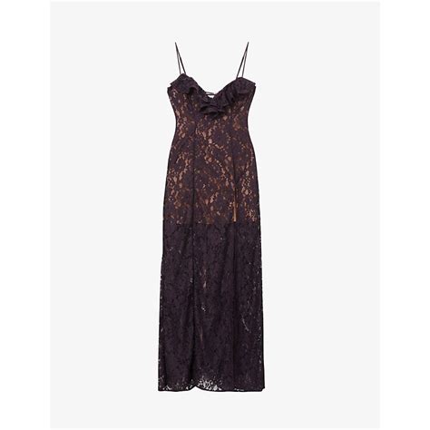 House Of Cb Malia Ruffle Trim Lace Maxi Dress Night Shade Editorialist