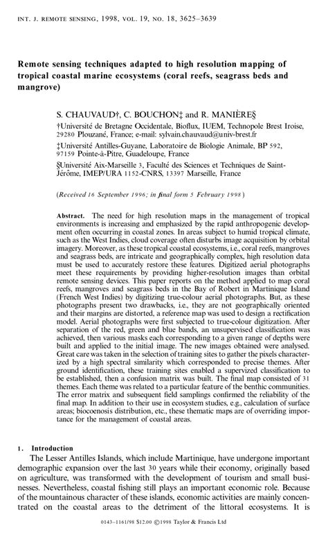 Pdf Remote Sensing Techniques Adapted To High Resolution Mapping Of Tropical Coastal Marine