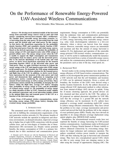 Pdf On The Performance Of Renewable Energy Powered Uav Assisted Wireless Communications