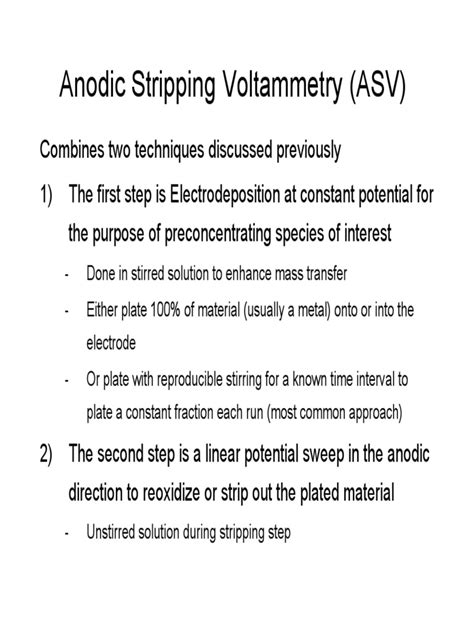 An Introduction To Anodic Stripping Voltammetry Asv And Its Applications For Trace Metal